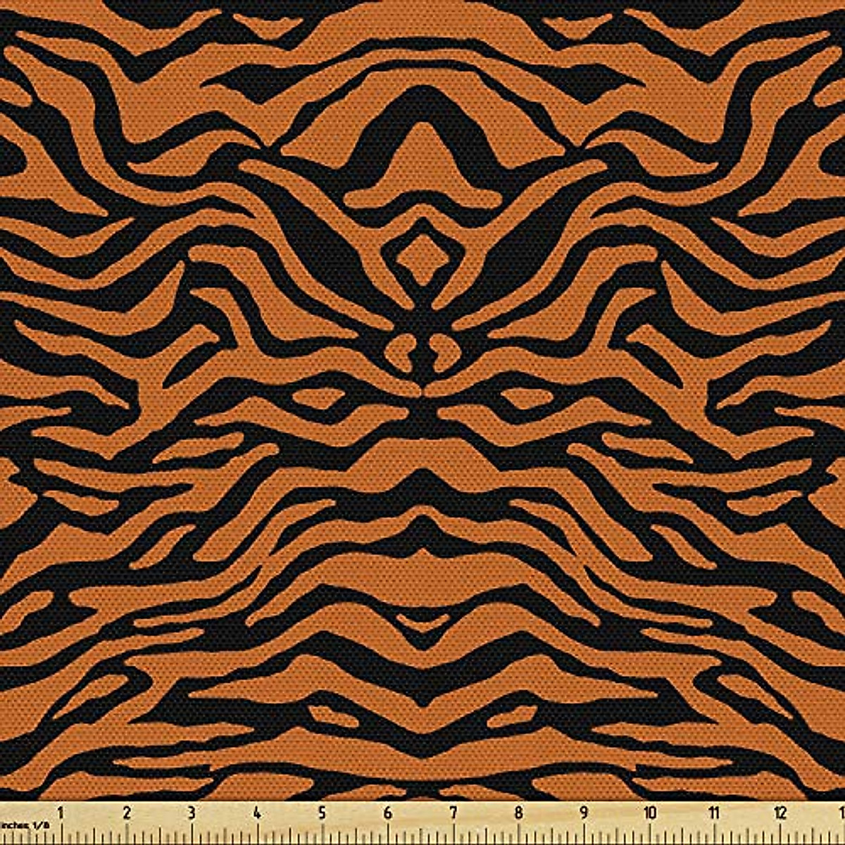 Ambesonne Safari Fabric by The Yard, Illustration of Tiger Skin Pattern Tropical Jungle Elements Continued, Decorative Fabric for Upholstery and Home Accents, 1 Yard, Orange Charcoal