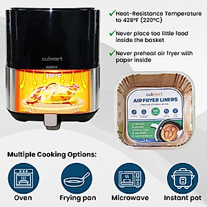 Culimart Premium Air Fryer Liners Disposable Paper Square 100 PCS Non-Stick Airfryer Parchment Sheets, Oil-Proof, Waterproof,fits 5 6 7 8 9 QT Basket Accessories Microwave Oven Liners