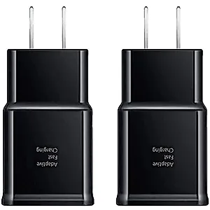 Samsung Adaptive Fast Charging Wall Charger Adapter Compatible with Samsung Galaxy S6 S7 S8 S9 S10 / Edge/Plus/Active, Note 5,Note 8, Note 9 and More (2 Pack) ChiChiFit Quick Charge (Black)