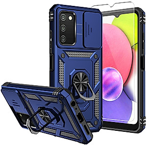 SKTGSLAMY for Samsung Galaxy A03S Phone Case,with Screen Protectors and Camera Cover,[Military Grade] 16ft.Drop Tested Cover with Magnetic Kickstand Protective Case for Galaxy A03S, TC-Blue