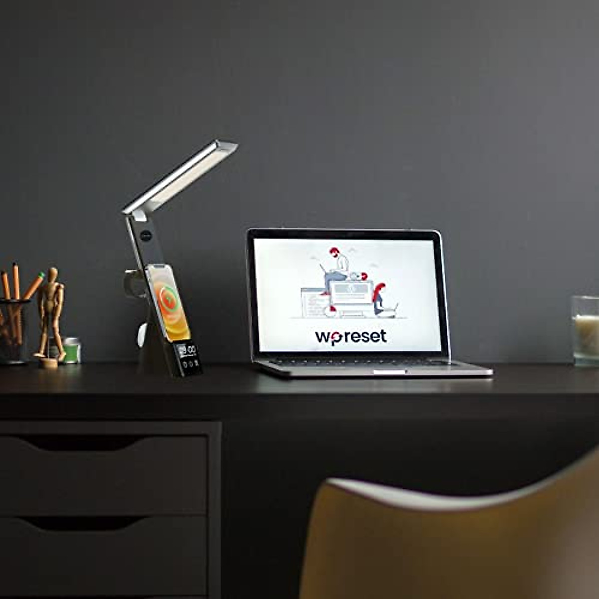 EzTechNest Desk Lamp – 3-in-1 Led Lamp with Built-in Wireless Phone Charger – Smart Desk Lamps for Home Office with Clock and Alarm Display – Dimmable Desk Lamp with Foldable Design