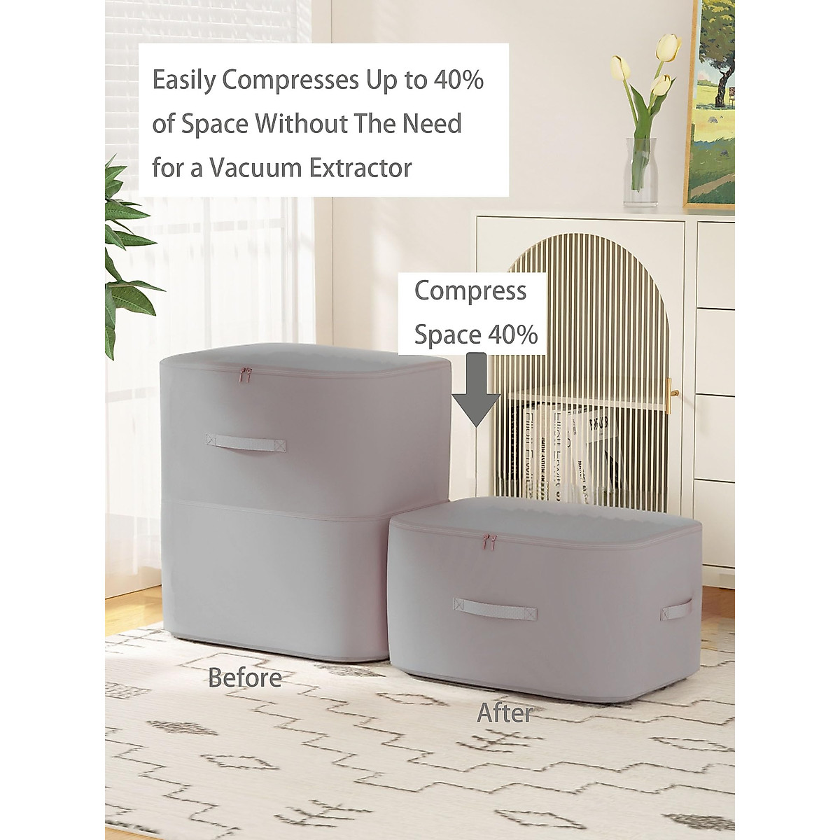 2024 Ultra Space Saving Self Compression Storage Bags, Heavy Duty Organizer Totes for Comforters, Clothes, and Blankets, Premium Quilt Compression Packaging Bags Grey