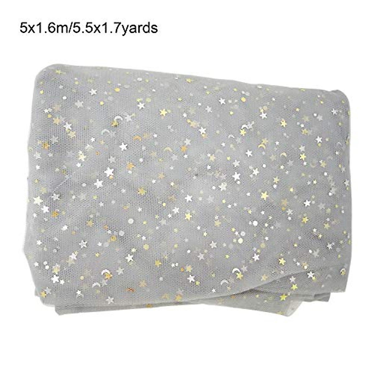 Honbay 5.5x1.7Yards Glitter Star Moon Sequin Tulle Net Yarn for Background Decoration or DIY Crafts Making (White) (Grey)