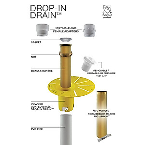 DROP-IN DRAIN Installation Kit for Freestanding Bathtub - with White PVC Pipe and brass pipes