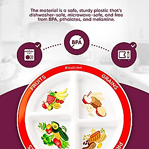 Health Beet Choose MyPlate Portion Plate for Kids, (4 pack) Toddlers - Kids Nutrition Plates with Dividers from