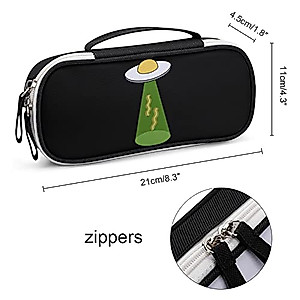 Egg Bacon UFO PU Leather Pen Pencil Bag Organizer Portable Makeup Carry Case Storage Handbag
