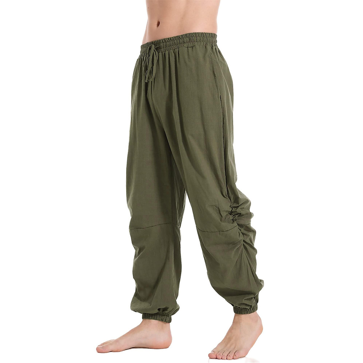 perdontoo Mens Casual Cotton Linen Pant Elastic Waist Drawstring Yoga Jogger Pants (3X-Large, Army Green)