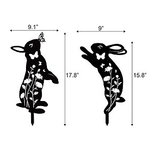 Doesen Metal Bunny Garden Decor, 17" Rabbit Yard Decor, Metal Yard Art Animals Garden Stakes Rabbit Silhouette, Rabbit Yard Decorations Outdoor, Bunny Garden Art for Flowerbeds Planters Patios Lawn