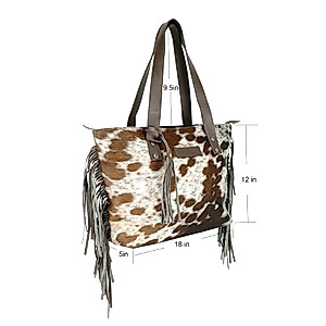 bonanza leathers cowhide leather large shoulder women's handbag with fringes and zipper closure H505C (Chocolate)