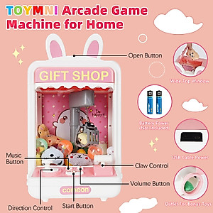 TOYMNI Mini Claw Machine, Claw Machine for Kids with Lights, Mini Vending Machine with Little Toys, Arcade Games Machines, Kids Claw Machine, Adjustable Sound and Music, Toys for Ages 8-13