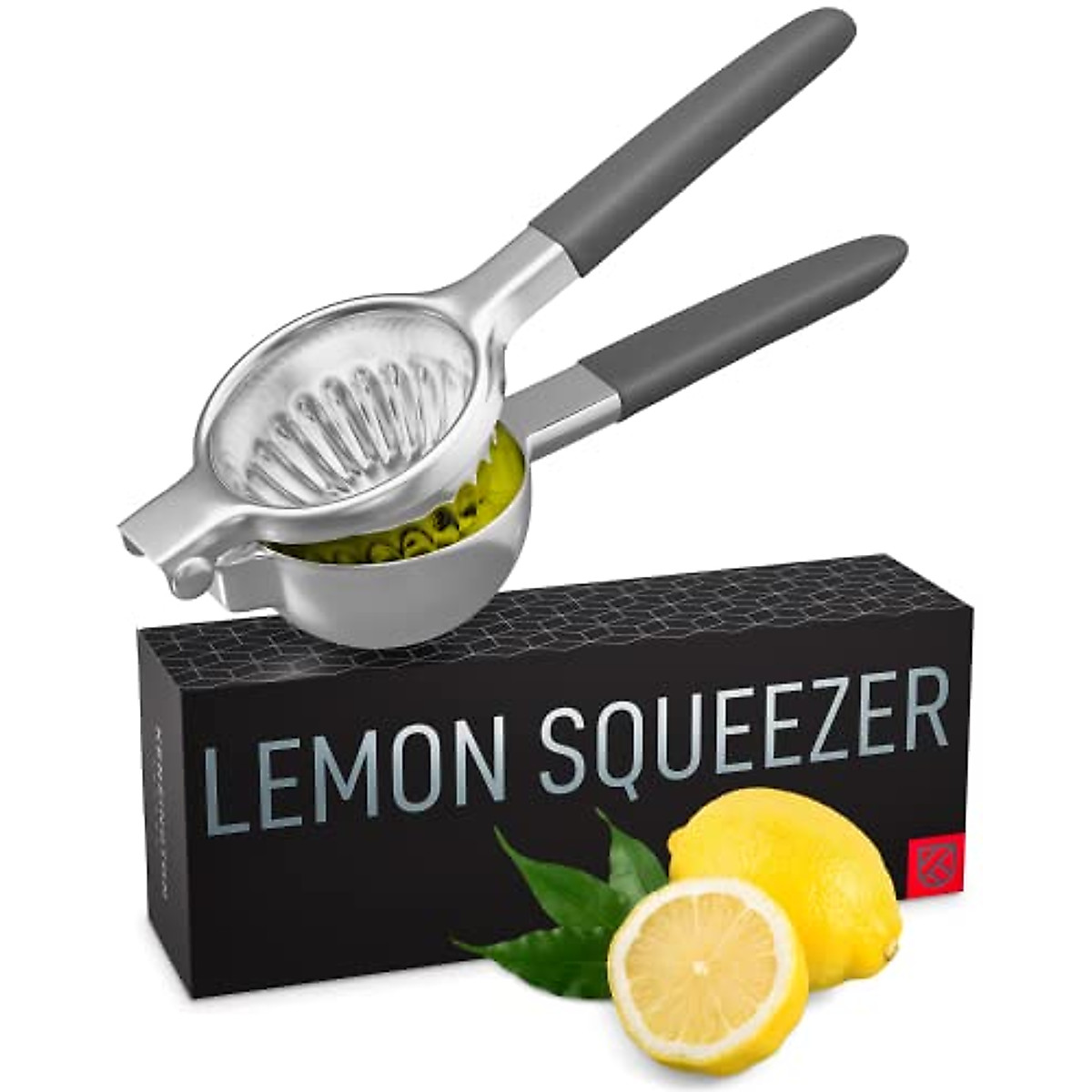 Lemon Squeezer Stainless Steel Press - Ergonomic, Manual Non-Slip Grip Design - Effortless Pro-Grade Lemon, Lime, Orange, and Citrus Fruit Hand Held Juicer - Fewer Seeds, More Juice