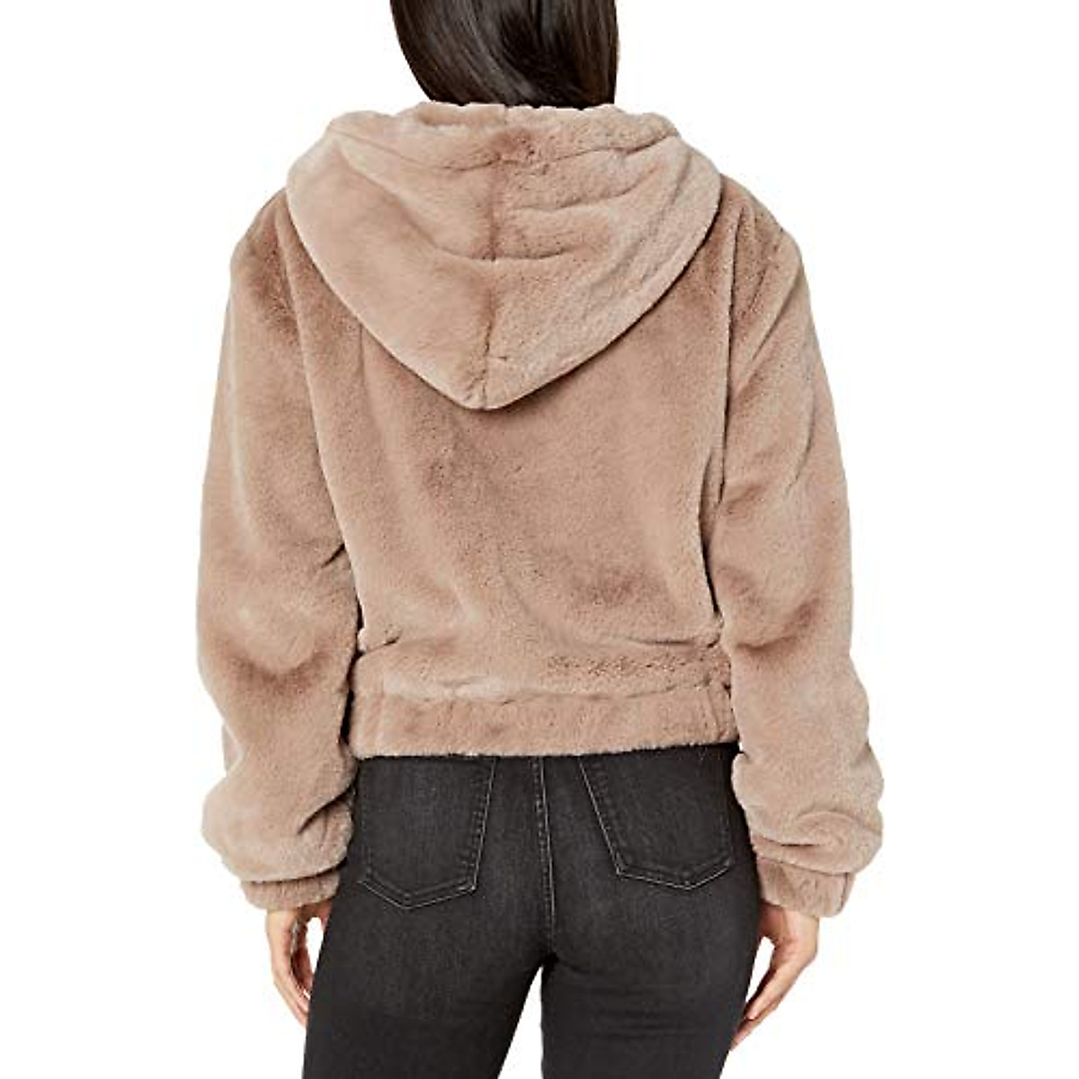 The Drop Women's Sloane Faux Fur Zip Front Hooded Bomber Jacket Outerwear, -Sand, S