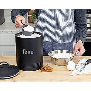 AuldHome Enamelware Black Flour Canister; Modern Farmhouse Style Staples Storage for Kitchen