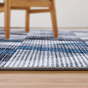 Zacoo Abstract Area Rug, Geometric Diamond Lattice Rug Moroccan Modern Area Rug Bedroom Rug Low Pile Small Throw Carpet for Living Room Dining Room Nursery, Navy/Grey, 4 x 6 Feet