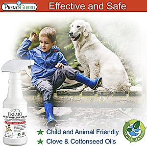 Pet Protector by Premo Guard – 100% Effective Mite, Flea, Tick, & Mosquito Spray for Dogs, Cats, and Pets – Best Natural Protection for Control, Prevention, & Treatment – 32 oz