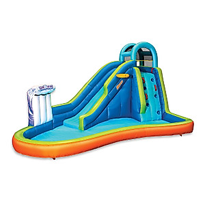 Inflatable Giant Water Slide - Huge Kids Pool (14 Feet Long by 8 Feet High) with Built in Sprinkler Wave and Basketball Hoop - Heavy Duty Outdoor Surf N Splash Adventure Park - Blower Included