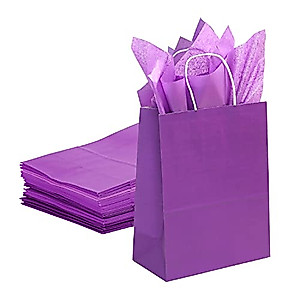 TIMBLESSING 24 purple Bulk Kraft Party Gift Bags With 24 Sheets of purple Wrapping Paper, Small Size Gift Bag, (8.6x3.2x5.9 Inch)
