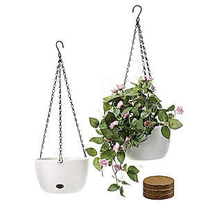 SAROSORA 8'' Self Watering Hanging Basket Planter for Outdoor Indoor Plants Flowers Herbs Planters(2-Pack, 8'')