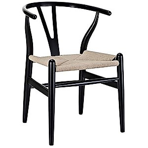 Hawthorne Collections 17" Mod-Century Modern Wood Dining Arm Chair in Black