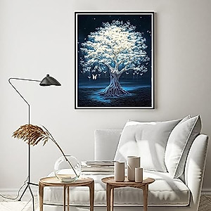 FemGe 5D Diamond Painting Kits for Adults Silvery Tree of Life Diamond Art Kits Beginners DIY Gem Art Craft Kits for Home Wall Decor Gifts 16x20inch