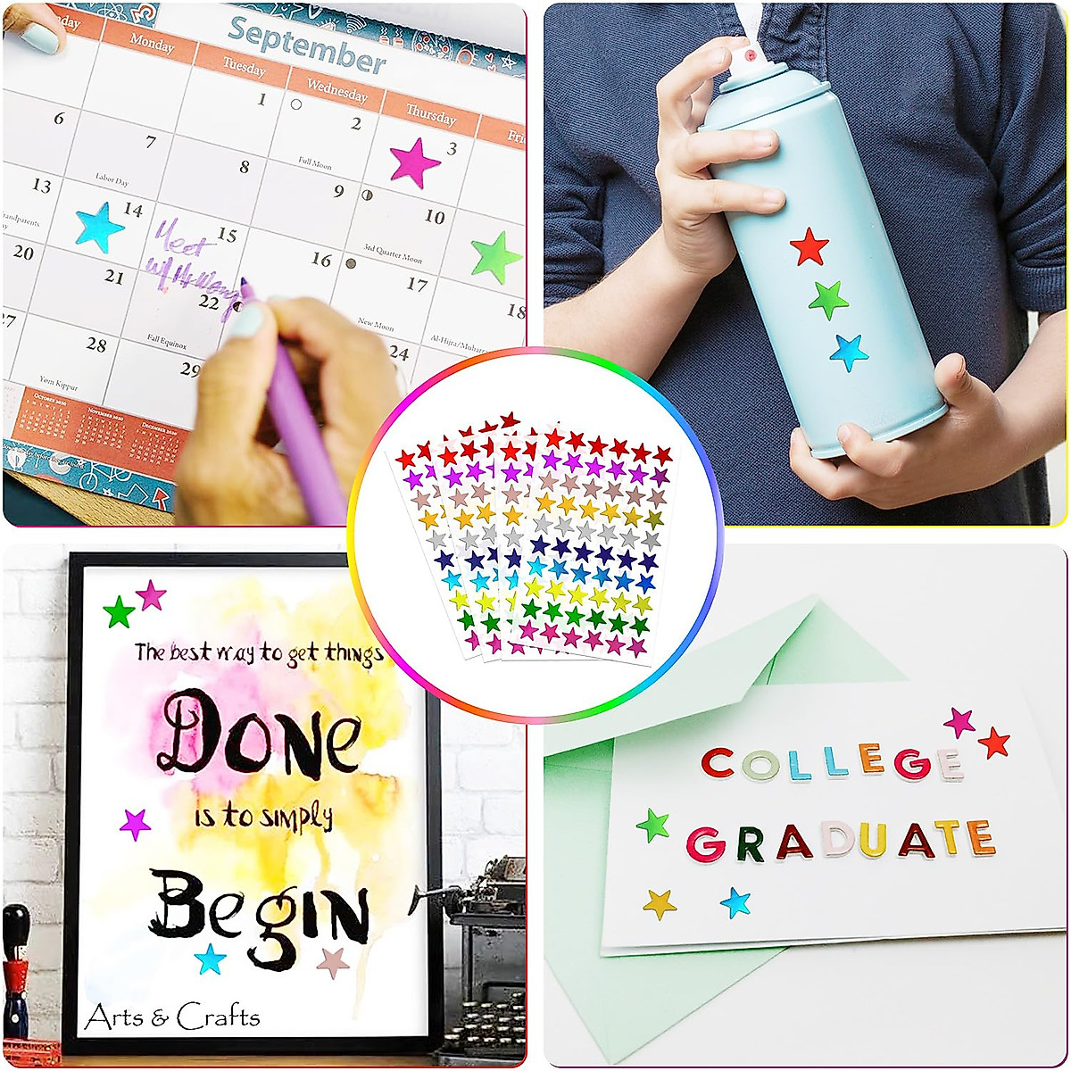 Yidelly 1200 Pack Foil Metallic Star Stickers, 10 Sparkling Colors Self-Adhesive Sticker for Kids Reward, 0.6" Diameter