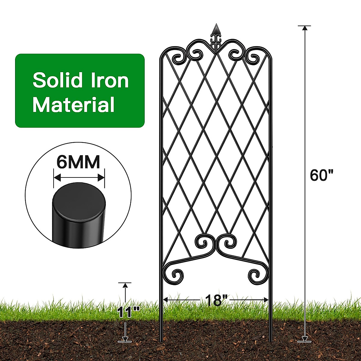 Amagabeli 2 Pack Garden Trellis for Climbing Plants 60" x 18" Rustproof Iron Potted Vines Vegetables Vining Flowers Patio Metal Wire Lattices Grid Panels for Ivy Roses Cucumbers Clematis White
