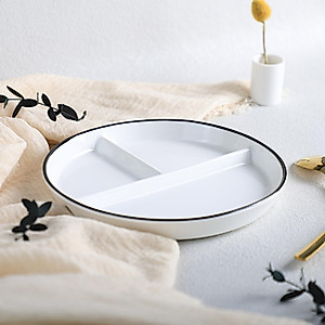 Bicuzat 1 PCS Ceramic Portion Control Plate Divided Dish for Healthy Eating and Weight Loss Divided Dessert Plate Salad Plate Dinner Plate-White-8 Inch