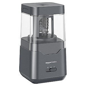 Amazon Basics Portable Electric Pencil Sharpener, Helical Blade, Auto Stop, Battery/USB Cord Operated