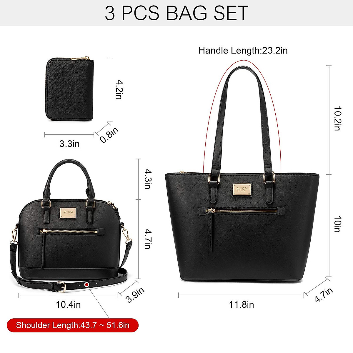 LOVEVOOK Handbags for Women Fashion Tote Bags Shoulder Bag Top Handle Satchel Purse Set 3pcs (3pcs set, A-1514-Black)