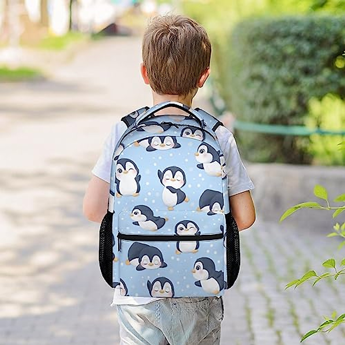 KNOWPHST Penguin Backpacks for Girls, 16 Inch Cute Backpack for School, Blue, Large Capacity, Durable, Lightweight Bookbag for Boys Travel
