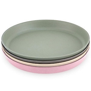 WeeSprout Bamboo Plates, Set of 4, Kid-Sized Bamboo Kids Plates, Dishwasher Safe Bamboo Plates for Kids (Pink, Green, Gray, & Beige)