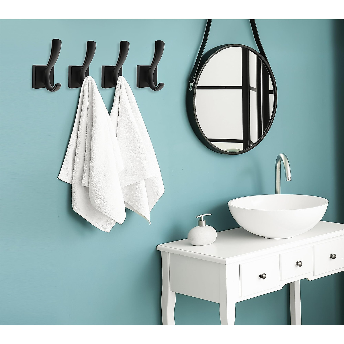 TOFIIGREM Black Wall Hooks Coat Hook, Towel Hooks Hand Towel Holder for Bathroom, Entryway Mudroom Hooks for Hanging Coat Key Robe Hat Backpack (8 Pack, Black)