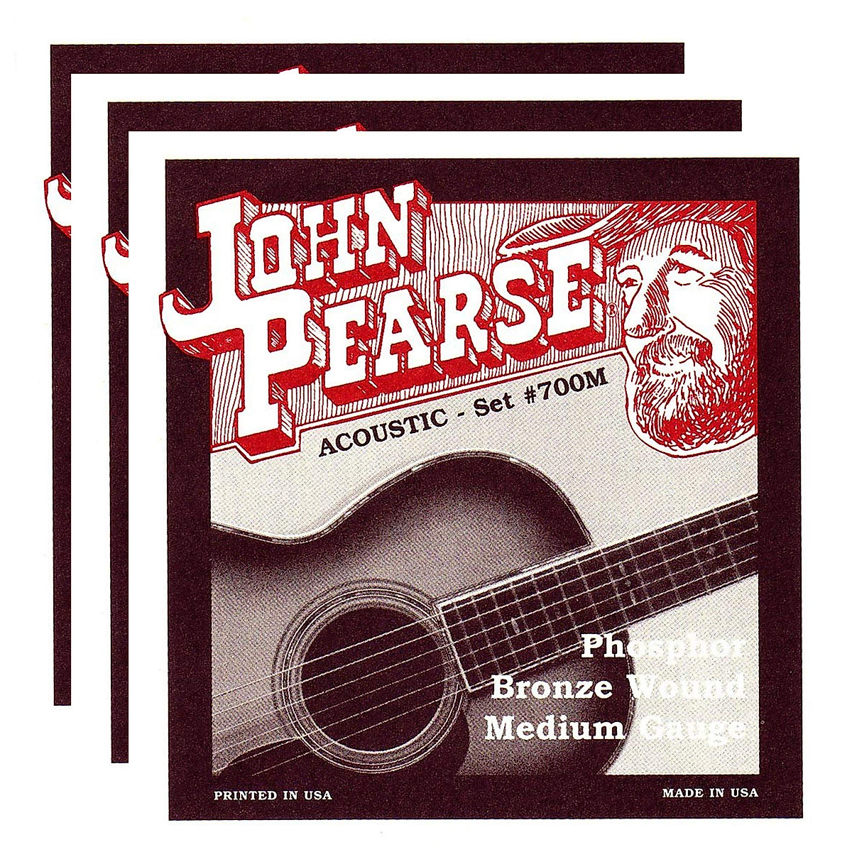 John Pearse Acoustic Strings Phosphor Bronze Medium 13-56 (3 Pack Bundle)