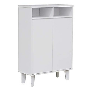 Kings Brand Furniture - Elgin Modern 2-Door with Open Shelf Shoe Rack Storage Cabinet, White