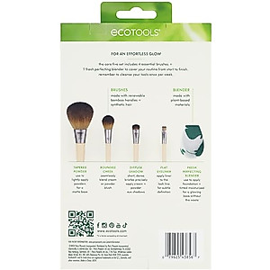 EcoTools Core Five Makeup Brush and Sponge Kit, For Eyeshadow, Blush, Bronzer, Eyeliner, & Foundation, Makeup Blending Sponge For Liquid & Cream Products, Essential Eco Friendly Brushes, 5 Piece Set