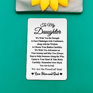 Daughter Inspirational Engraved Wallet Insert Card Gifts To My Daughter Wallet Card Inserts with Encouragement Quotes Birthday Wedding Christmas Graduation Daughter Gift from Mom Dad, Sliver, S