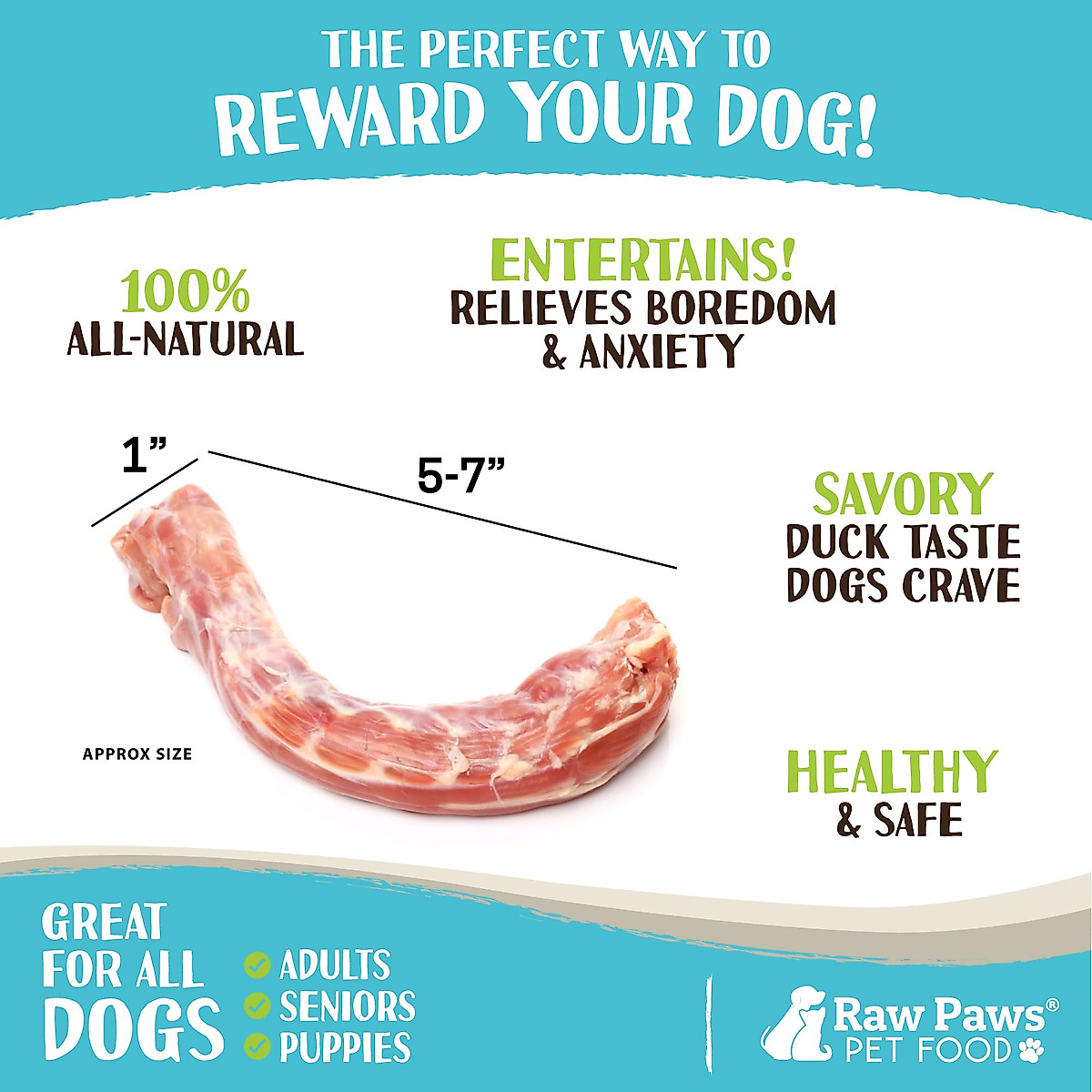 Raw Paws Frozen Raw Duck Necks for Dogs, 20 lb - Made in USA - Raw Dog Bones - Fresh Meaty Dog Bones - Frozen Dog Bones - All-Natural Raw Meaty Bones for Dogs - Healthy Edibles Dog Bones