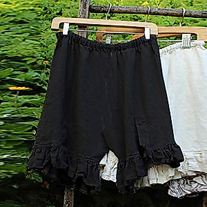 Fashion Plue Size Shorts, Thenlian Women's Causal Solid Linen High Waist Tie Up Loose Wide Short Leg Pants(M, Black)
