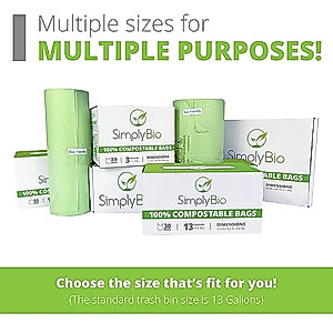 Simply Bio 33 Gallon Compostable Trash Bag with Flat Top, Heavy Duty Extra Thick 1.57 Mil, 30 Count, 124.92 Liter, Large Lawn Leaf Yard Waste Bag, ASTM D6400, US BPI and Europe OK Compost Certified