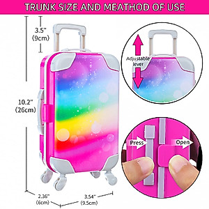 Doll Clothes and Accessories Travel Suitcase Playset for 18 Inch Girl Doll with Dolls Clothes, Backpack, Camera, Ipad, Phone, Sunglasses, Shoes, Gift for 3 to 7 Year Olds