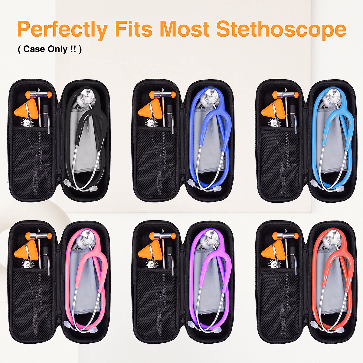 HESPLUS Storage Travel Case for 3M Littmann Classic III Stethoscope, Lightweight II S.E, Cardiology IV Diagnostic, MDF Acoustica Deluxe Stethoscopes - Pure Black Without Pattern