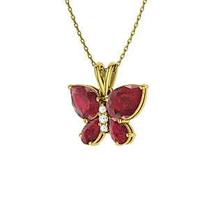 Diamondere Natural and Certified Ruby and Diamond Butterfly Petite Necklace in 14k Yellow Gold | 1.11 Carat Quality Pendant with Chain