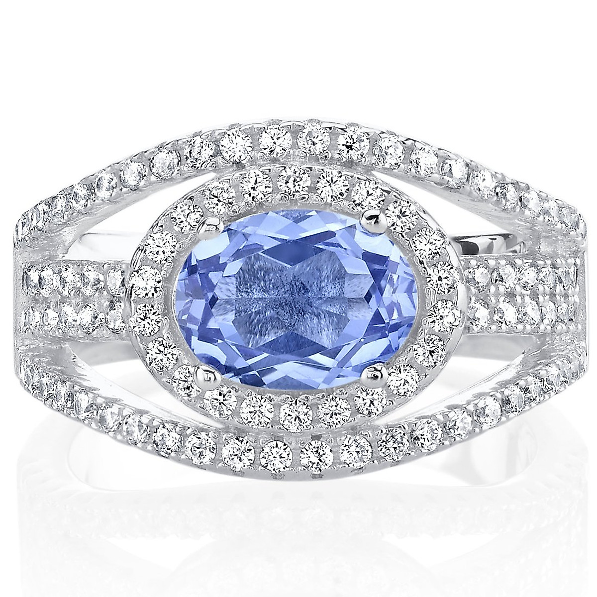 PEORA Simulated Tanzanite Serenity Ring for Women 925 Solid Sterling Silver, 1.50 Carats Oval Shape 8x6mm, Size 8