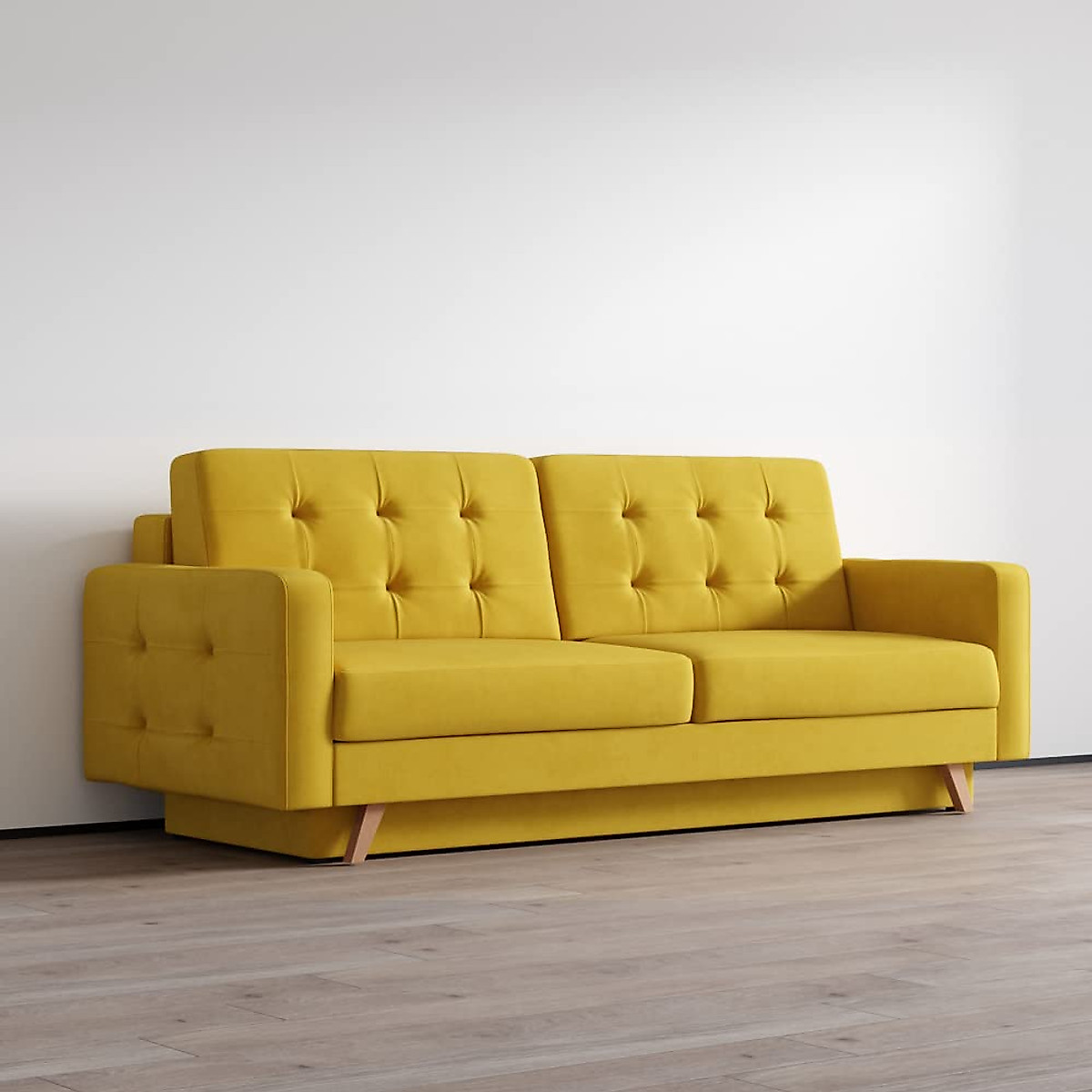 MEBLE FURNITURE & RUGS Vegas Futon Sofa Bed, Queen Sleeper with Storage, Yellow