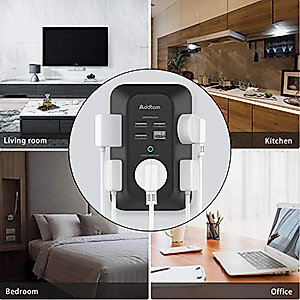 USB Wall Charger Surge Protector - Addtam 5 Outlet Extender with 4 USB Charging Ports ( 1 USB C), 3-Sided 1800J Power Strip Multi Plug Outlets Adapter Widely Spaced,Black