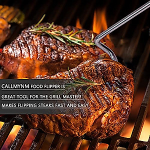 Callmynm 17.5 Inch Pigtail Food Flipper & Turner for Grill, 304 Stainless Steel Pigtail Meat Hook with Wooden Handle for Grilling & Smoking (Black Walnut)