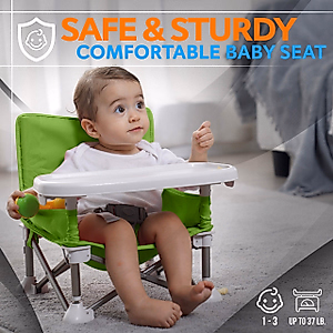 Serene Life Baby Seat Booster -Space Saver Toddler Booster Seat - Portable Pop and Open Sit Folding Booster Feeding Chair - Safety Belt/Food Tray/Travel Bag - SereneLife SLBS66G