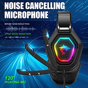 Gaming Headset with Mic & LED Light Noise Cancelling Over Ear Headphones for Nintendo Switch PS4 PS5 PC Xbox One Laptop Phones,50MM Speaker Driver,Stereo Sound Headset with Microphone