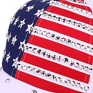 oaesc Patriotic American Flag Baseball Cap USA Bling Sparkle Hat for Women 4th July Summer Sun Cap White