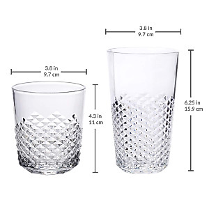 Cupture Diamond Plastic Tumblers BPA Free, 24 oz/14 oz, 8-Pack (Clear)
